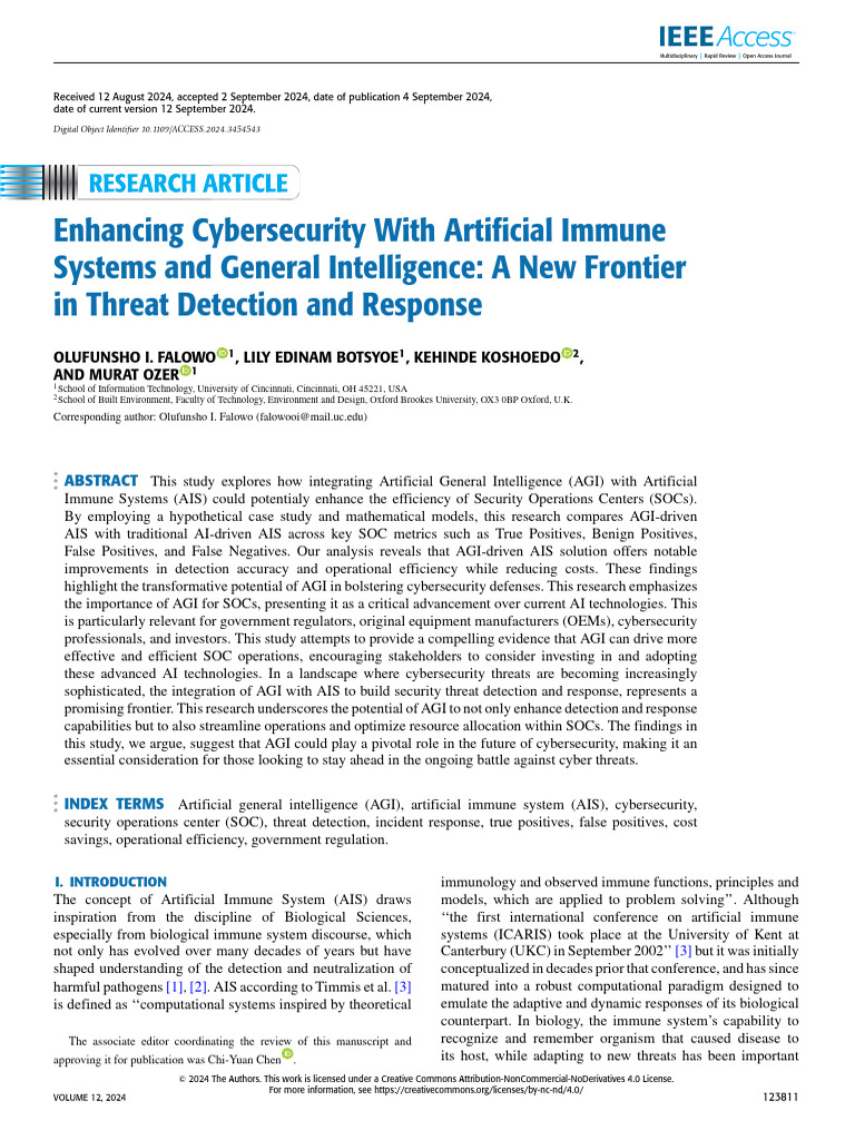Enhancing Cybersecurity With Artificial Immune Systems and General ...