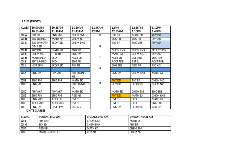 Online Class Timetable For 2.5.25 | PDF
