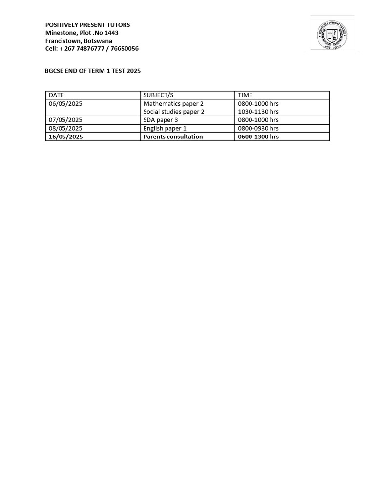 BGCSE 2025 Exam Timetable | PDF