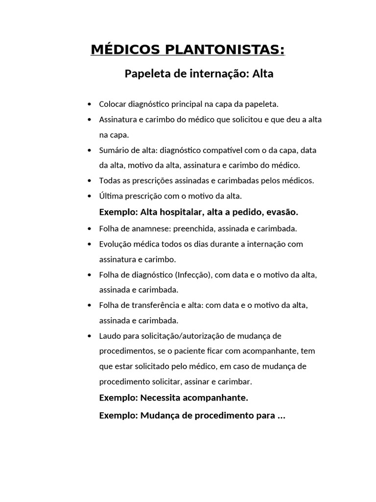 Procedimentos para Alta Hospitalar | PDF