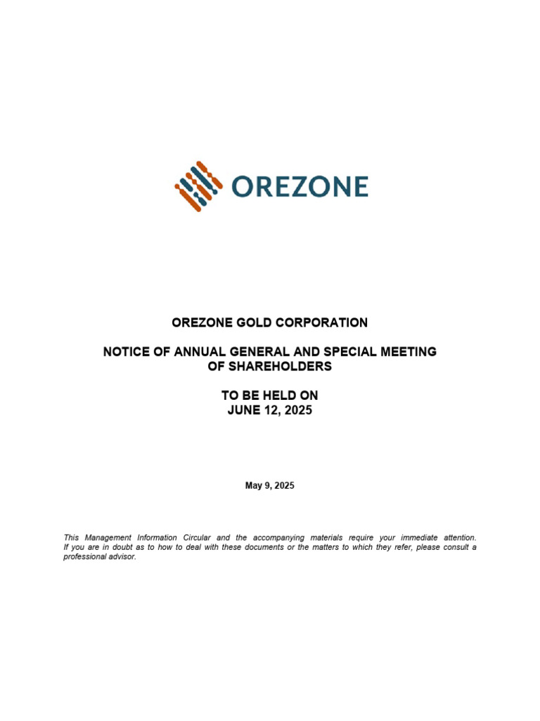 Orezone Gold 2025 AGM Notice | PDF | Proxy Voting | Securities (Finance)