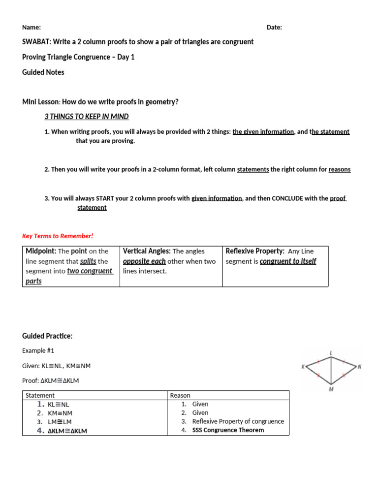 Proofs - Triangle Congruence (Day 1) | PDF | Elementary Mathematics | Elementary Geometry