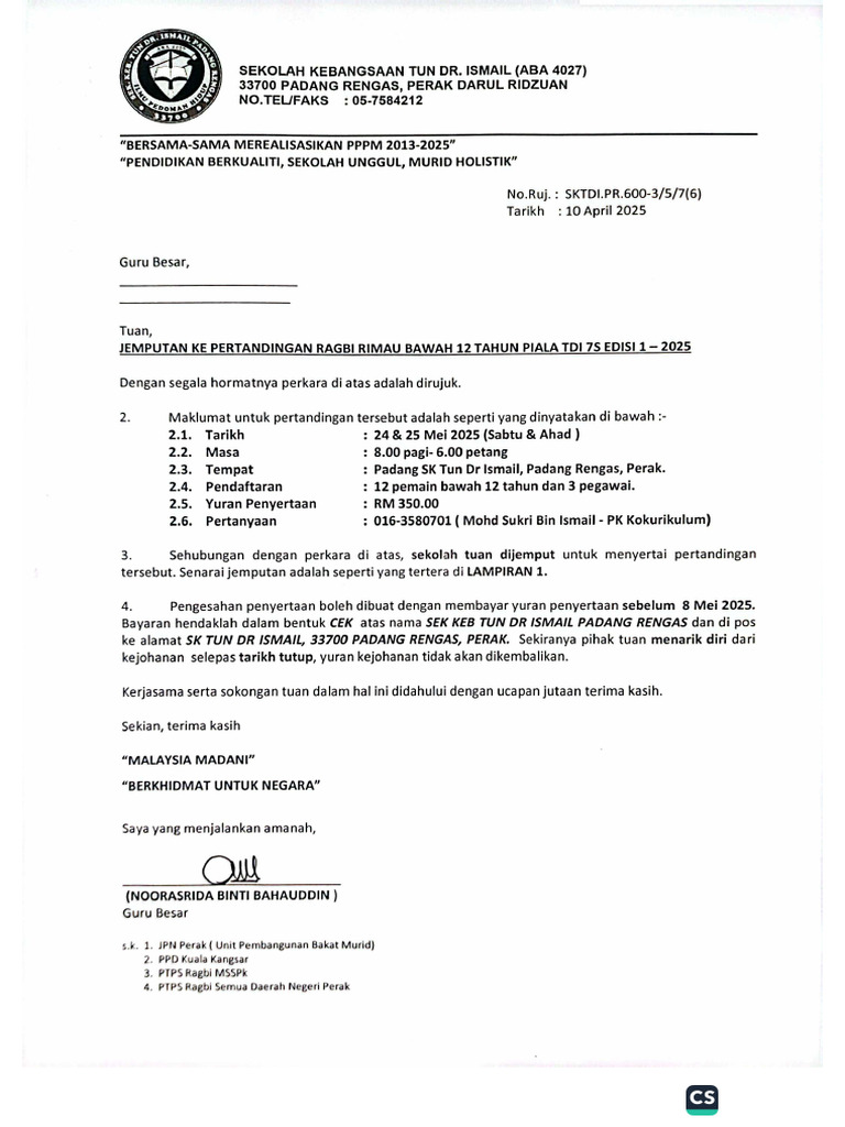 Jemputan Ke Pertandingan Ragbi Rimau B12 TDI 7s | PDF