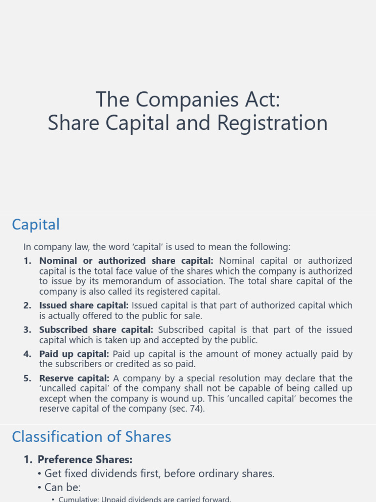 Topic 3 (Share Capital and Registration) | PDF | Dividend | Preferred Stock