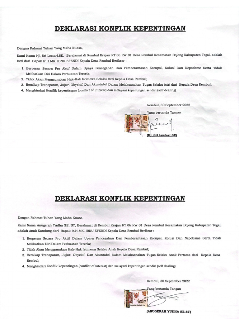 Deklarasi Konflik Kepentingan | PDF