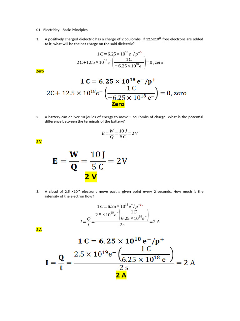 01 - Electricity - Basic Principles | PDF | Electric Current | Electricity