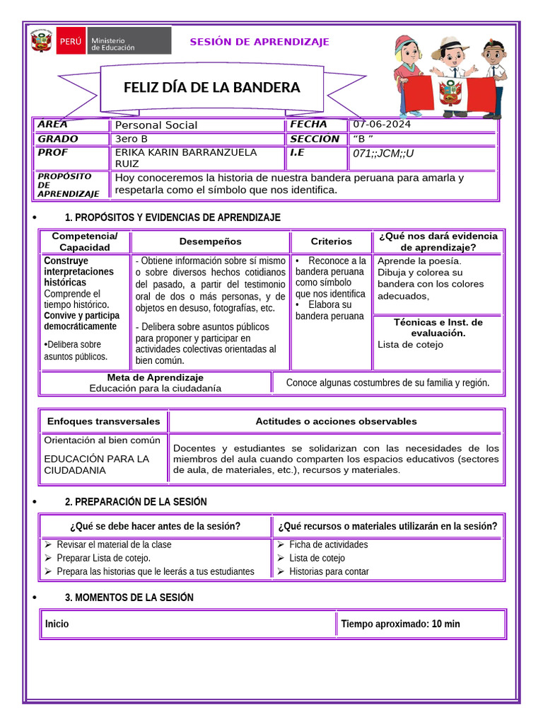 Historia y Actividades de la Bandera Peruana | PDF | Aprendizaje | Perú