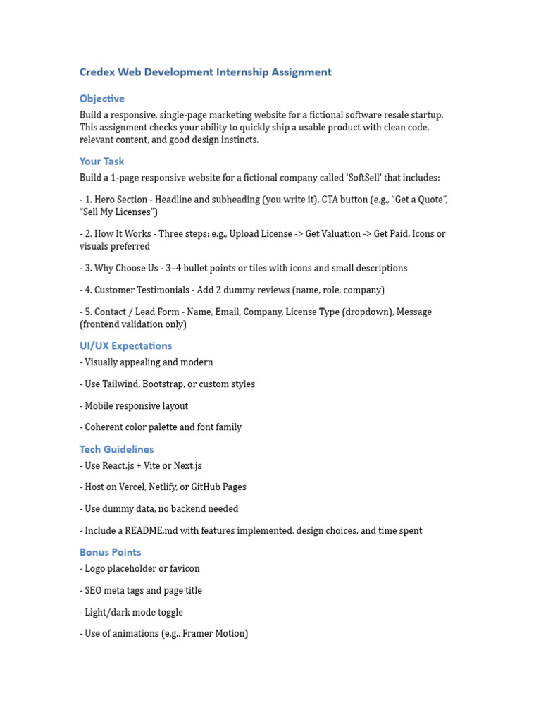 Credex Web Dev Intern Assignment | PDF | Web Development | Software