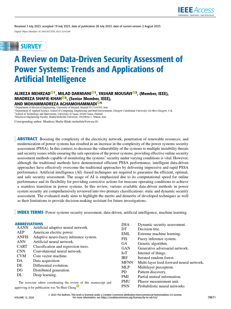 A Review On Data-Driven Security Assessment of Power Systems Trends and ...