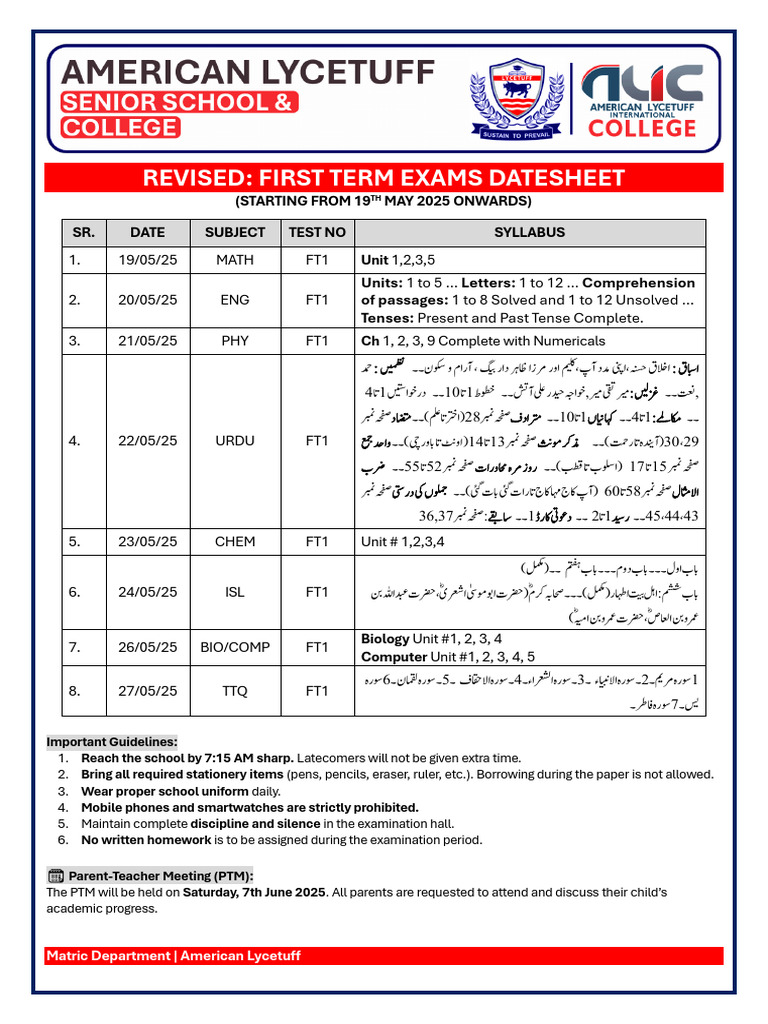 9th Revised First Term Syllabus May 2025 | PDF