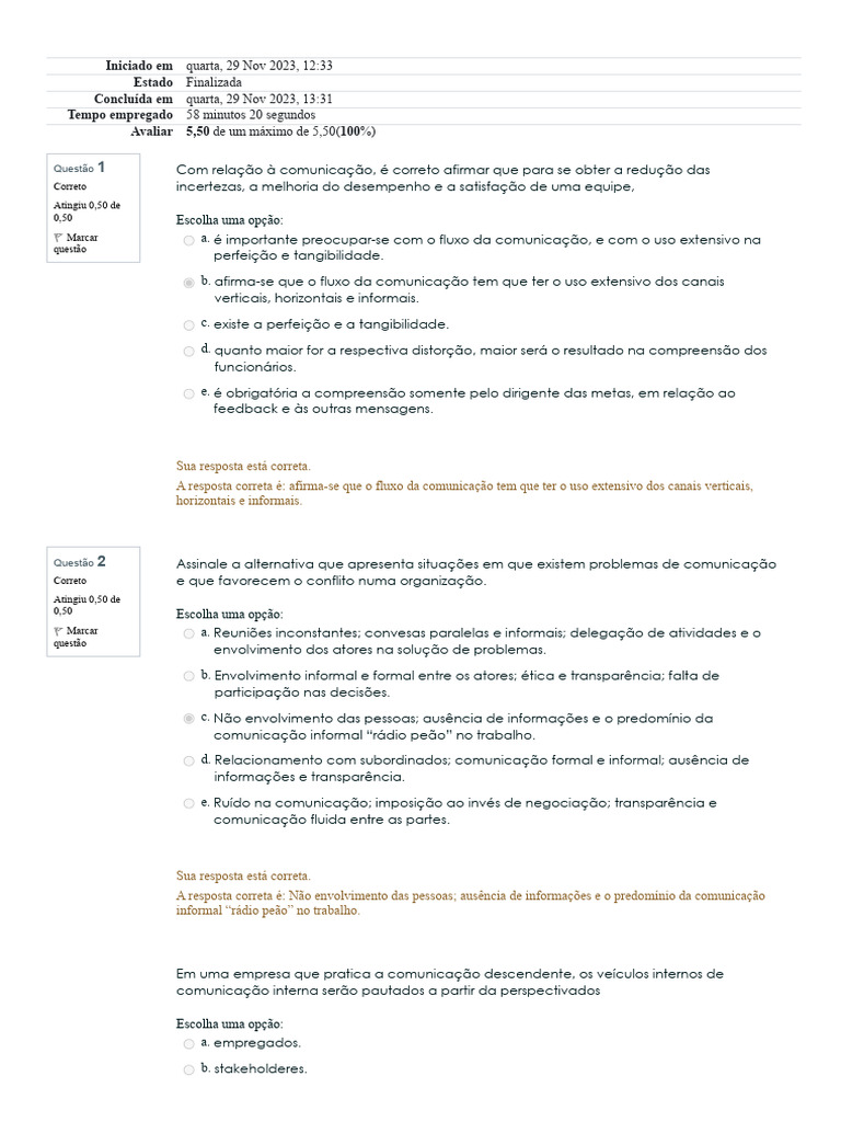 Prova Regular - Revisão Da Tentativa COMUNICAÇÃO CORPORATIVA | PDF ...