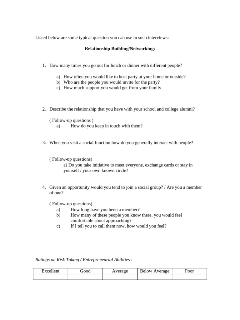 Relationship Building Questions | PDF