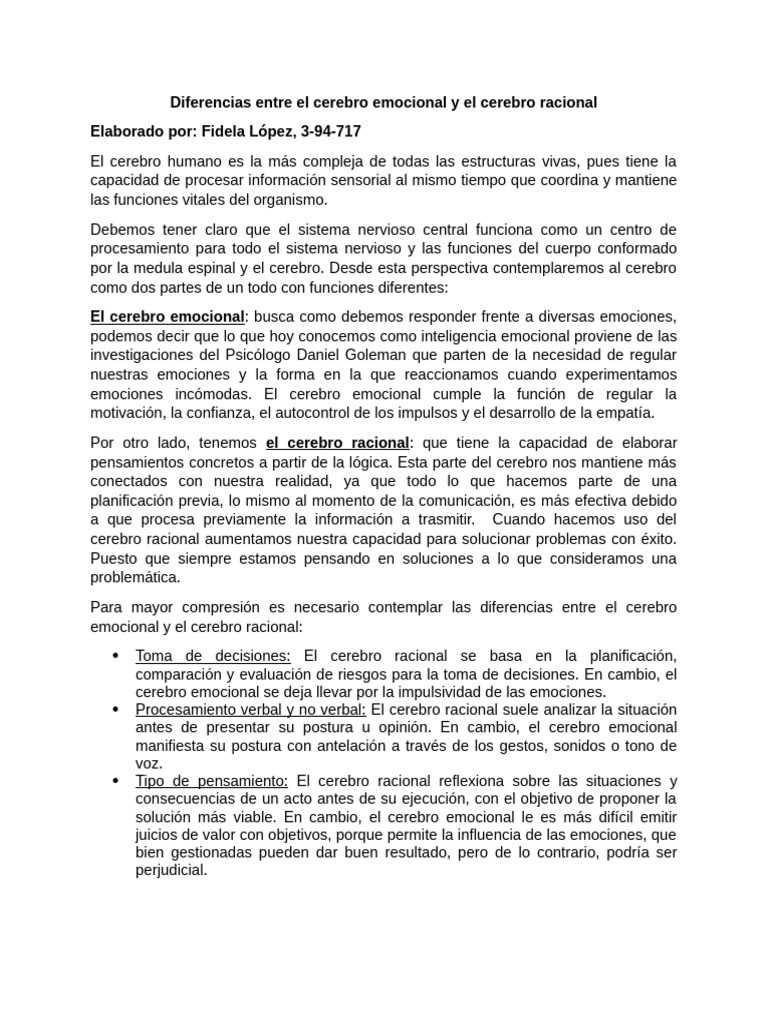 Diferencias Entre El Cerebro Emocional y El Cerebro Racional | PDF ...