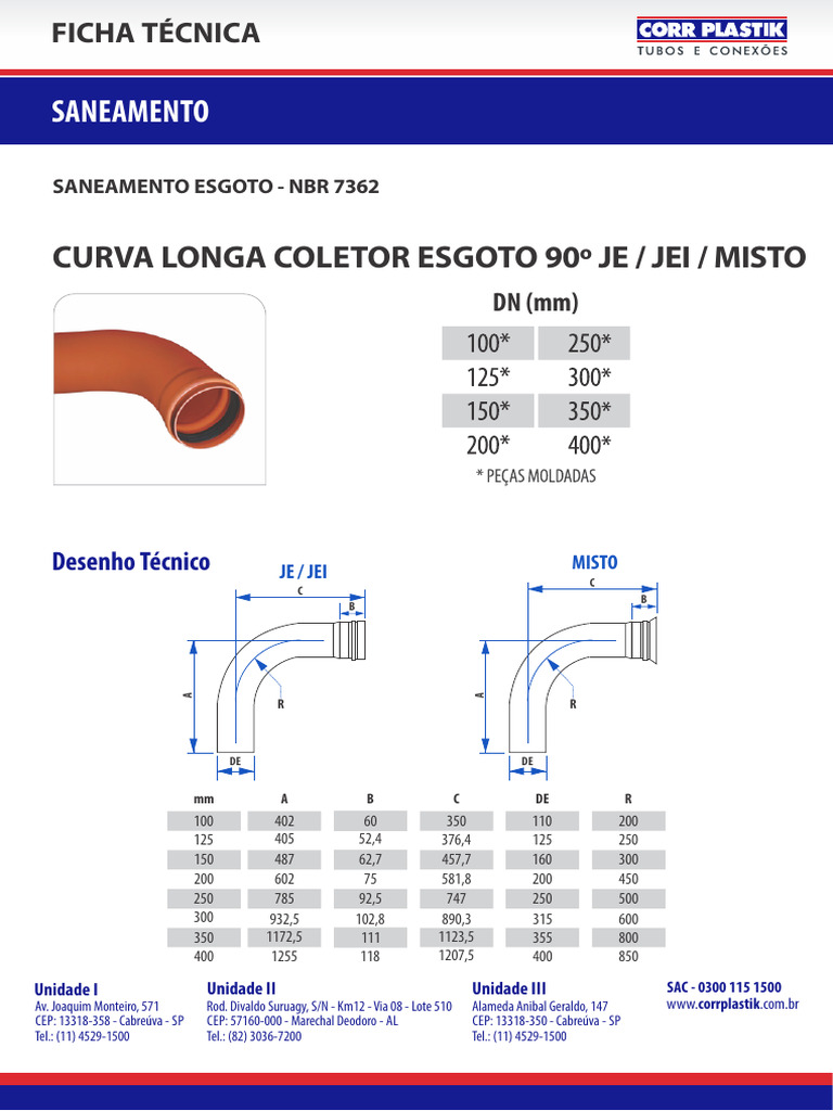 Curva Longa Coletor Esgoto 90 | PDF