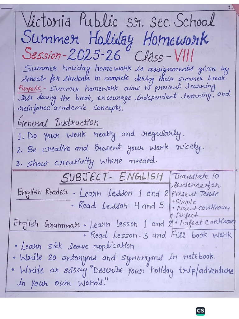 Class-8 HHW 2025-26 | PDF