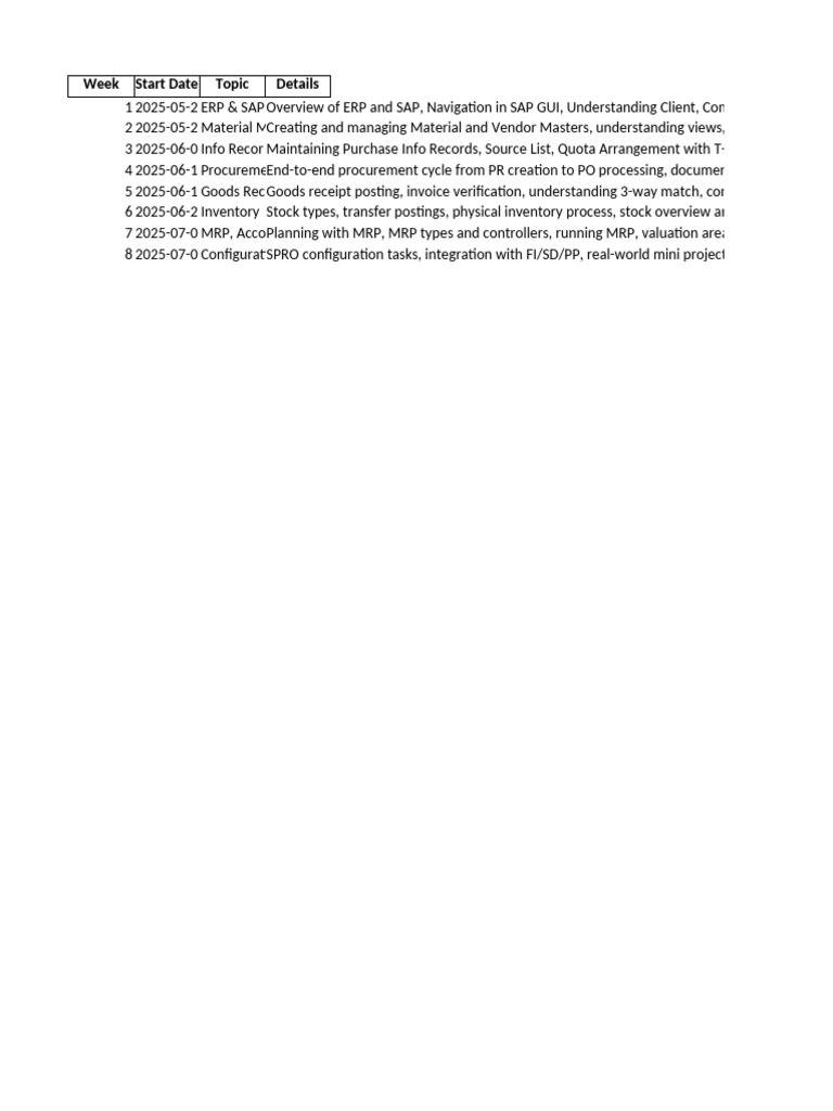 ERP & SAP Training Schedule 2025 | PDF