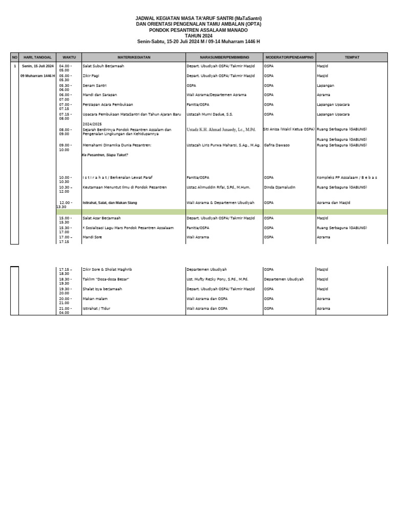 JADWAL MATASANTRI-MOS 2024 Revisi2 | PDF