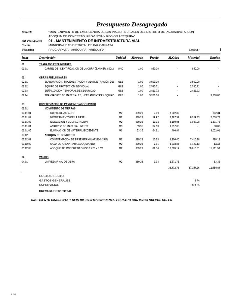 04 Ppto Desagregado | PDF