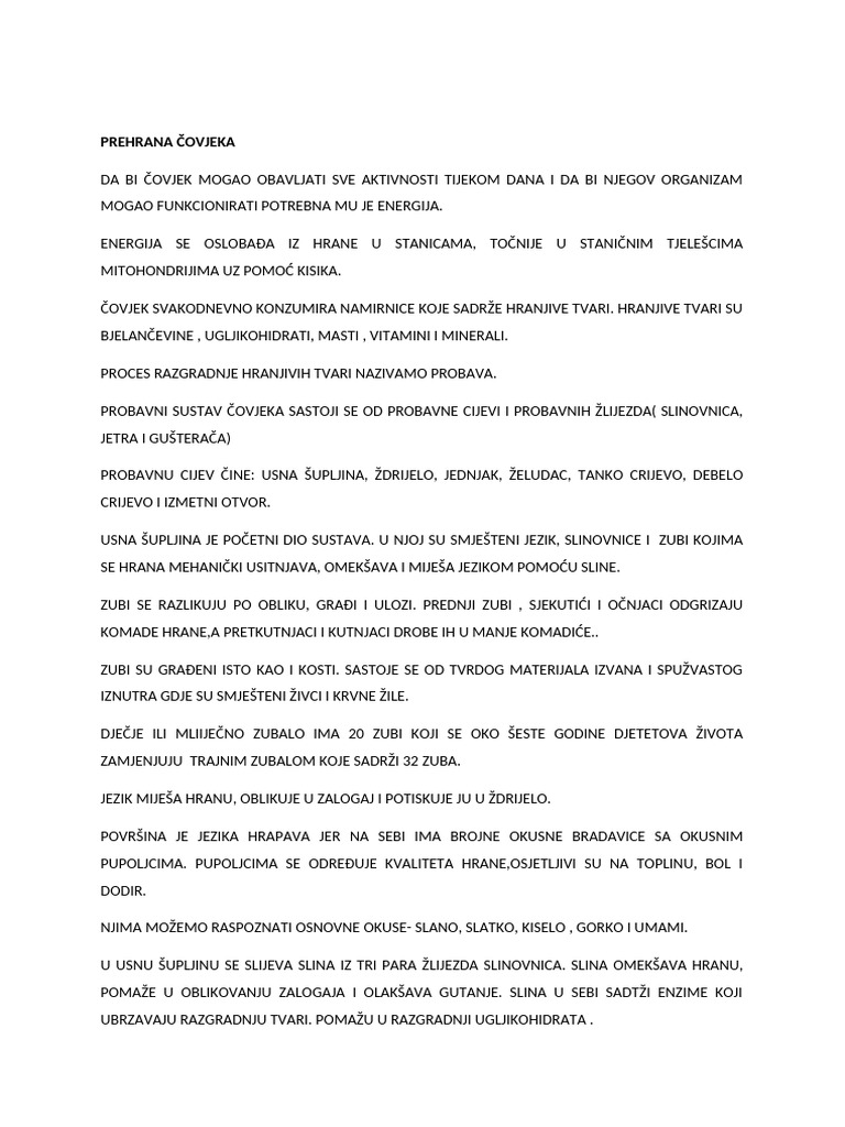 Prehrana Čovjeka | PDF