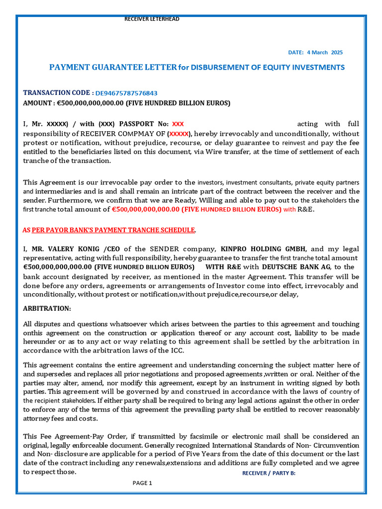 PGL - 500B-08042025 - Kinpro Holding GMBH | PDF | Arbitration | Wire Transfer