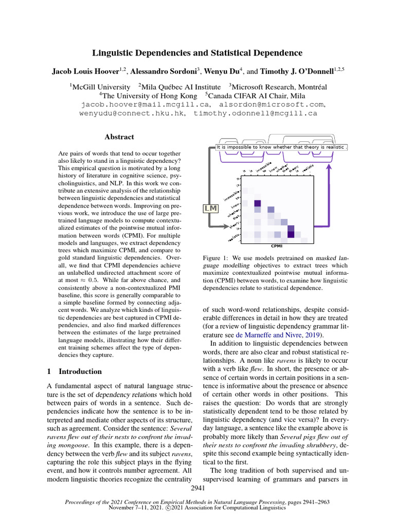 Linguistic Dependencies and Statistical Dependence | PDF | Linguistics | Parsing