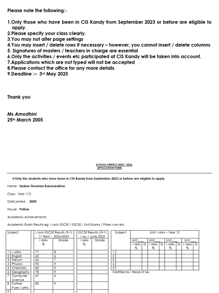 Prefect Application Form 2025-2026 3 | PDF