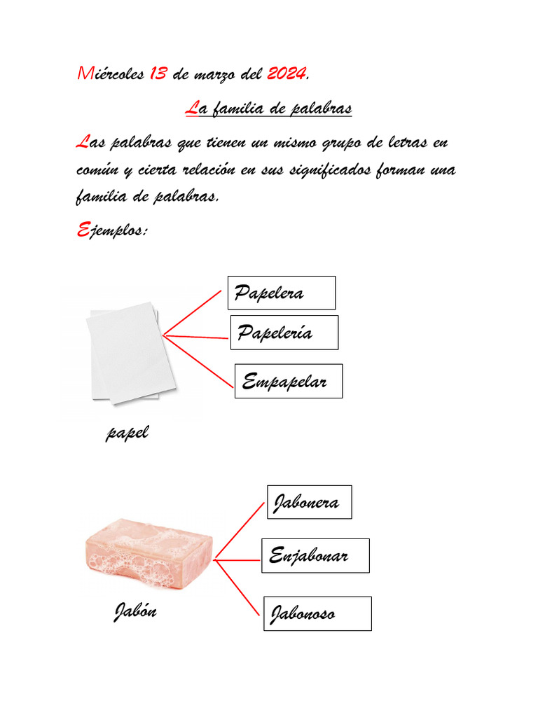 Familias de Palabras: Papel y Jabón | PDF