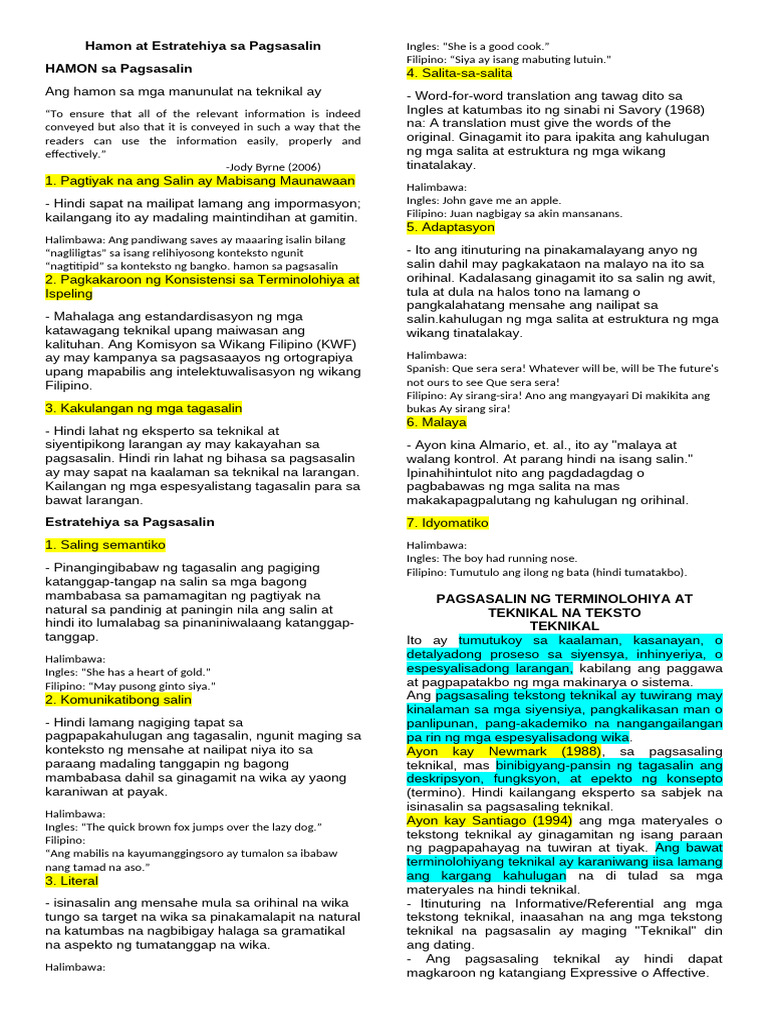 Reviewer Pagsasalin | PDF