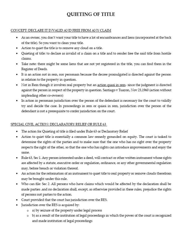 Quieting of Title and Nuisance | PDF | Nuisance | Legal Remedy