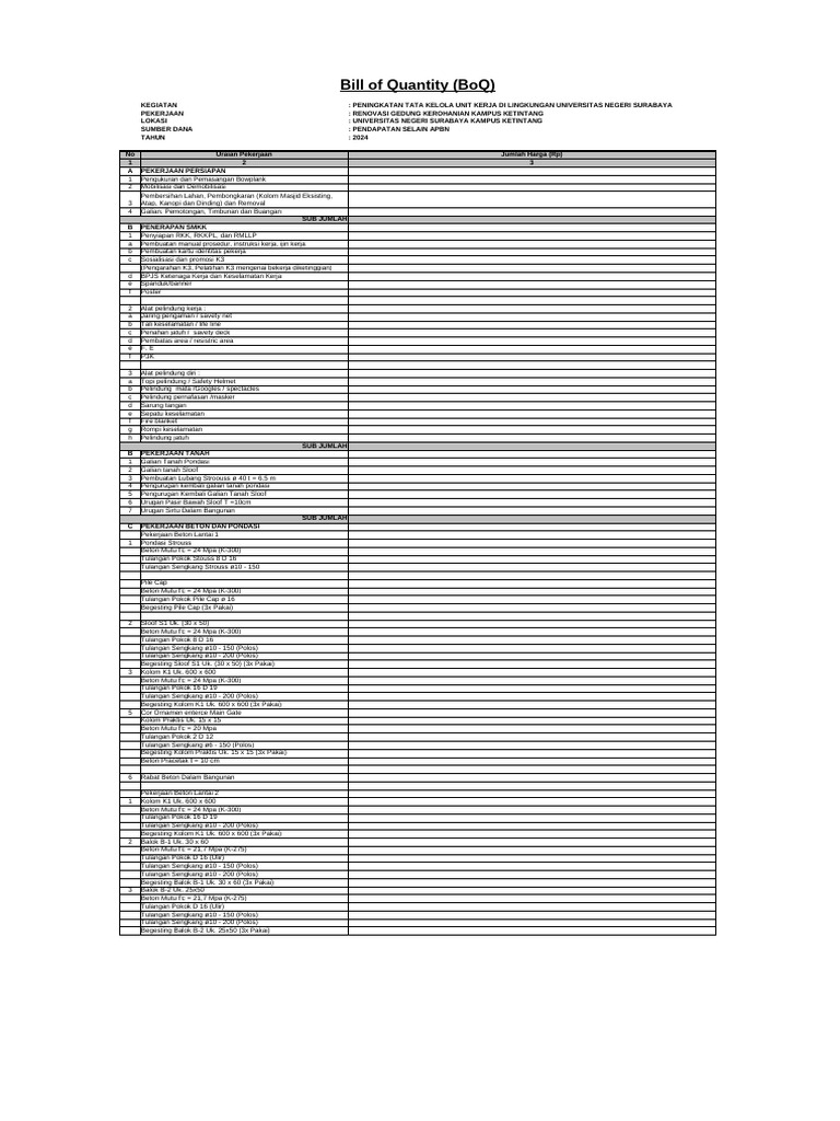 Bill of Quantity (Boq) | PDF