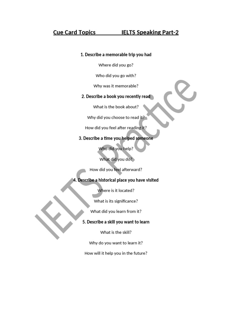 Cue Card-IELTS Speaking - 1-5 | PDF
