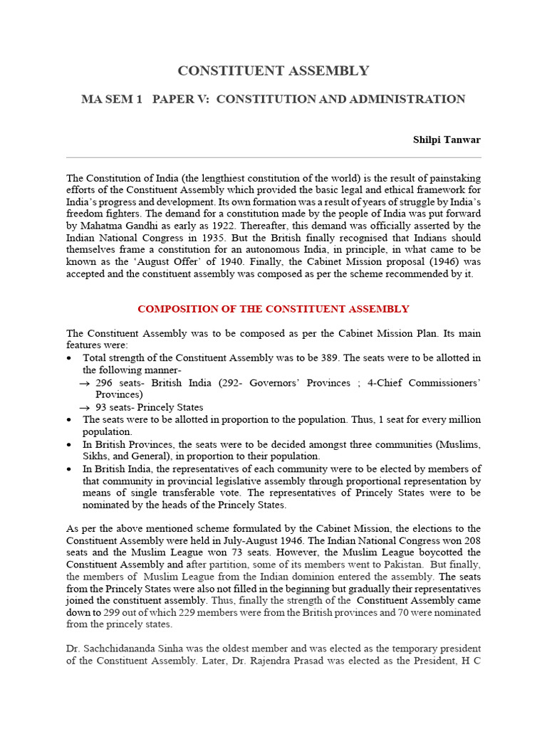 4976 - Constituent - Assembly (By Shilpi Tanwar) | PDF | British Raj ...