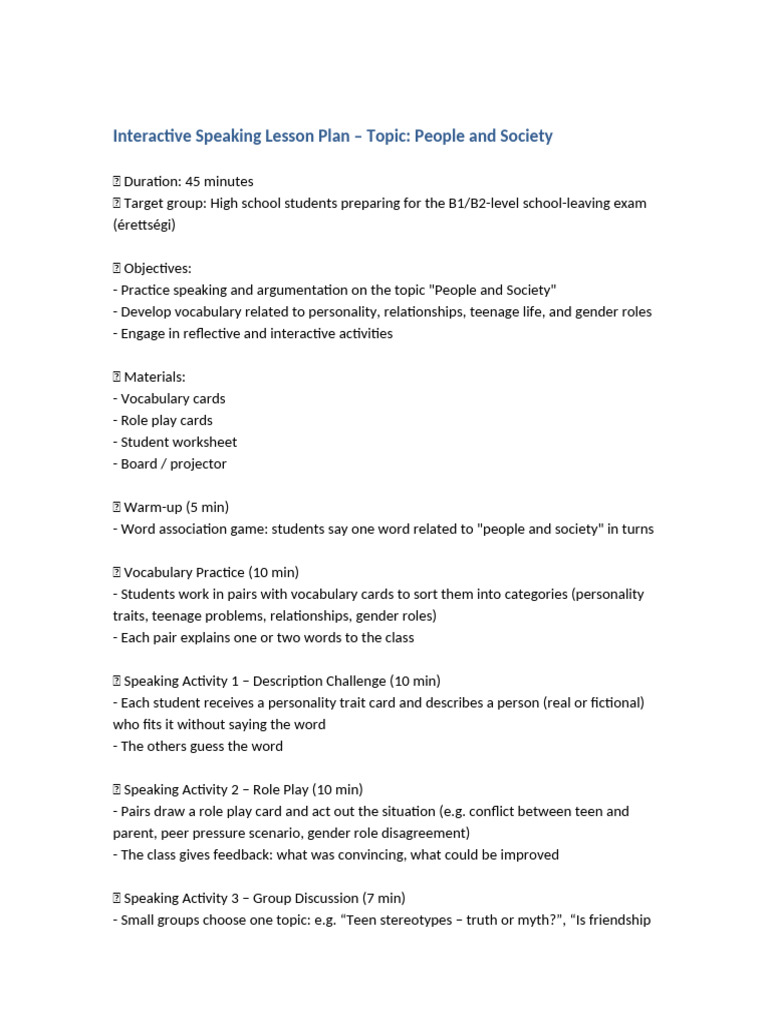 People and Society Lesson Plan | PDF