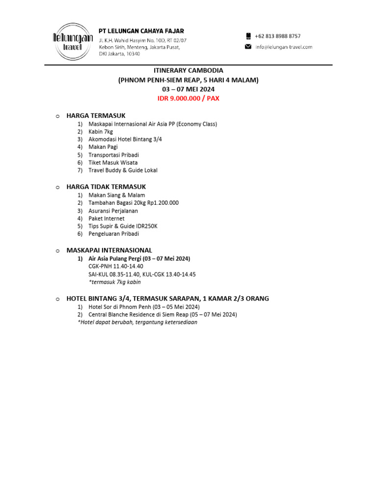 Paket Wisata Phnom Penh-Siem Reap 5 Hari | PDF