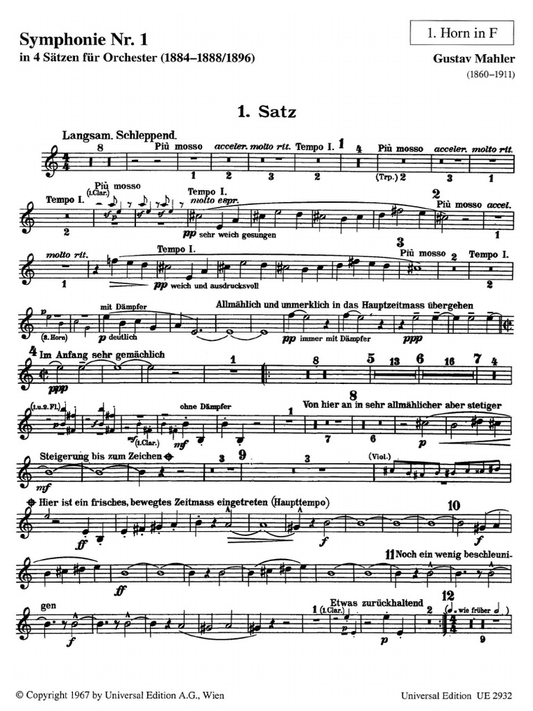 Mahler - Sinfonia 1 (Corno 1) | PDF