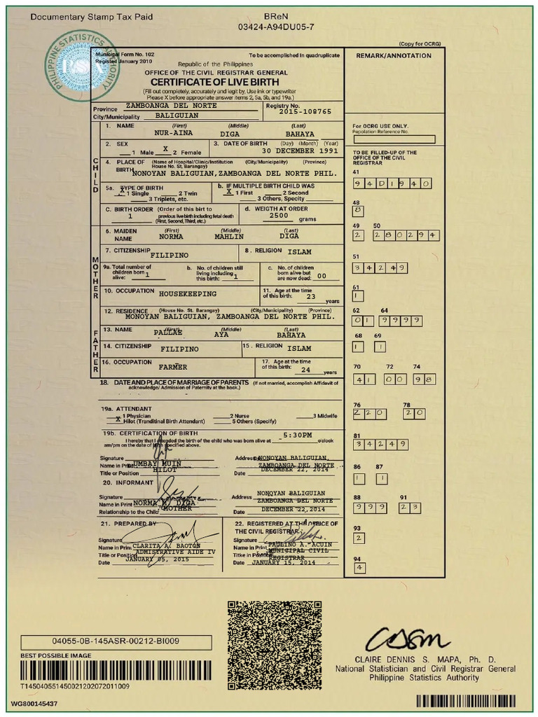 Samantha Jorillo Diego PSA Live Birth | PDF