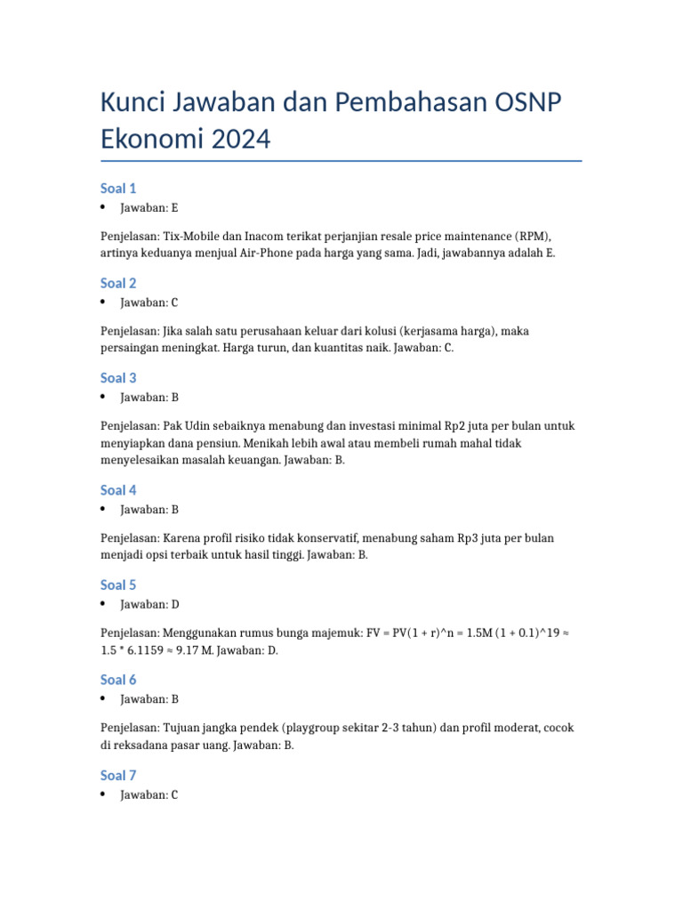 Kunci Jawaban OSNP Ekonomi 2024 | PDF
