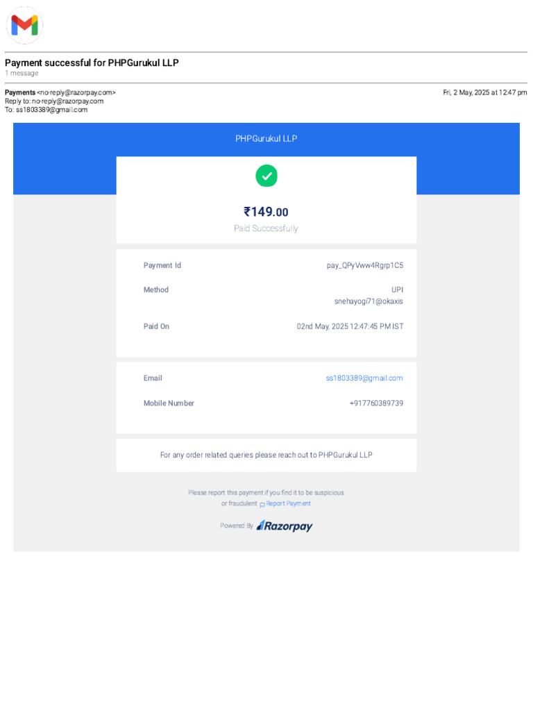 Gmail - Payment Successful For PHPGurukul LLP | PDF