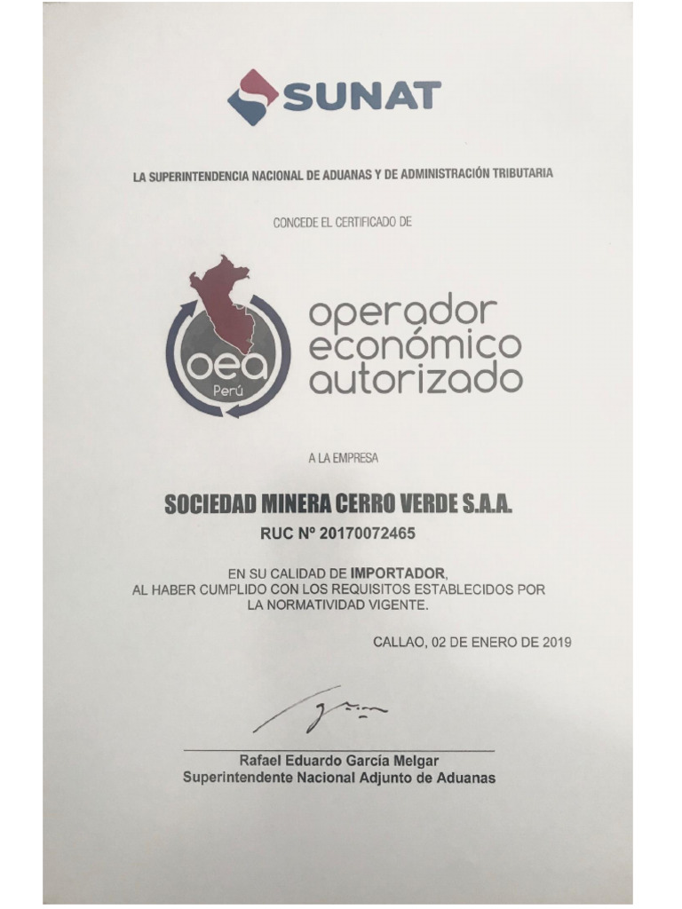 Cert Op Economico Autorizado | PDF