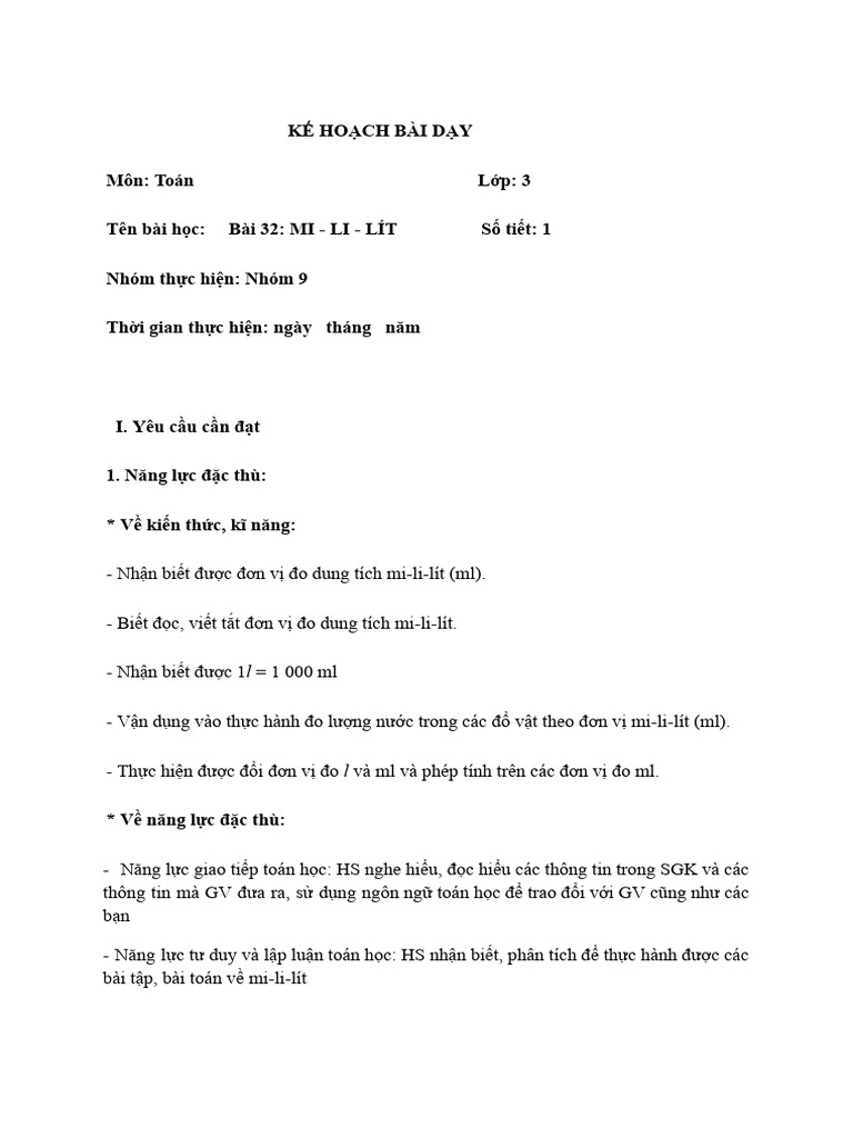NHÓM 9_KHBD BÀI 32 MILILIT | PDF