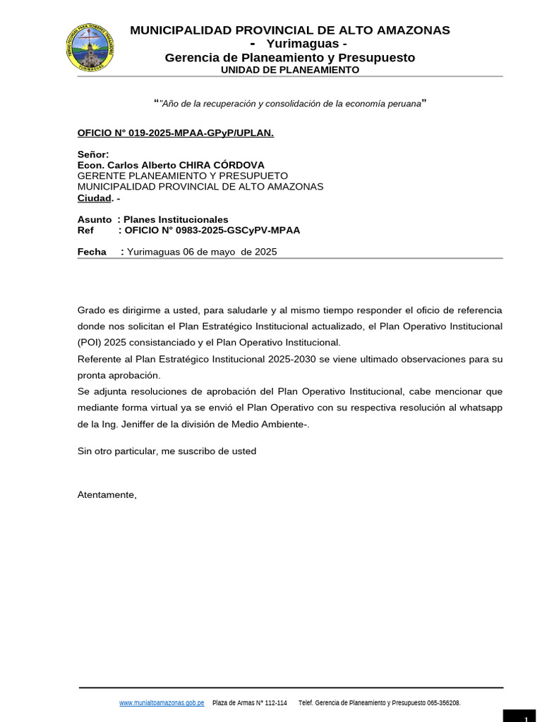 3 Oficio #019-2025-MPAA-GPP - Poi Pei | PDF