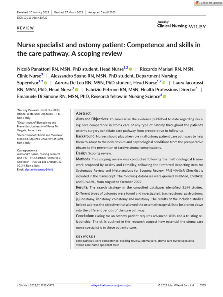 Journal of Clinical Nursing - 2023 - Panattoni - Nurse Specialist and ...