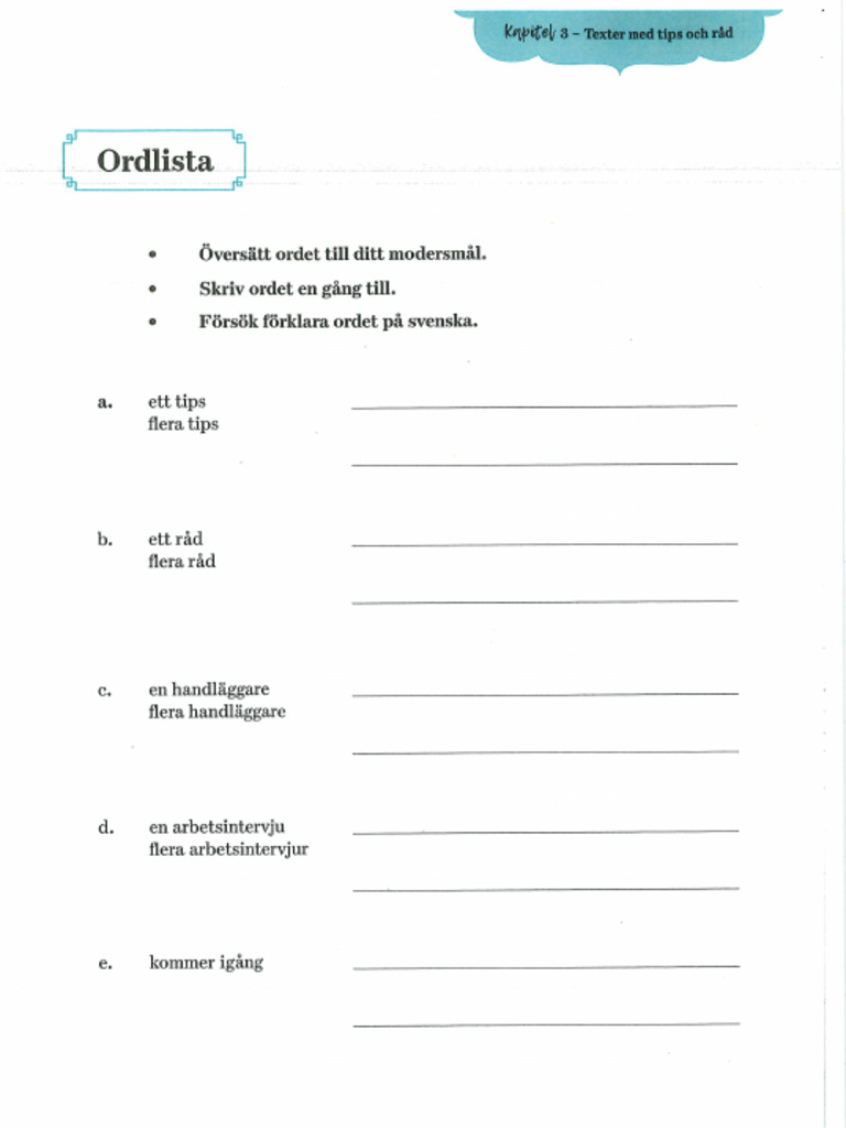 Ordlista Texter Med Tips Och Råd TB C | PDF