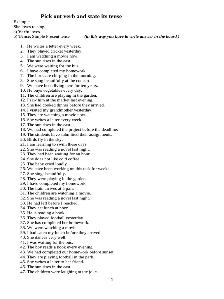 Tenses Pick Out the Verb and State Tense | PDF