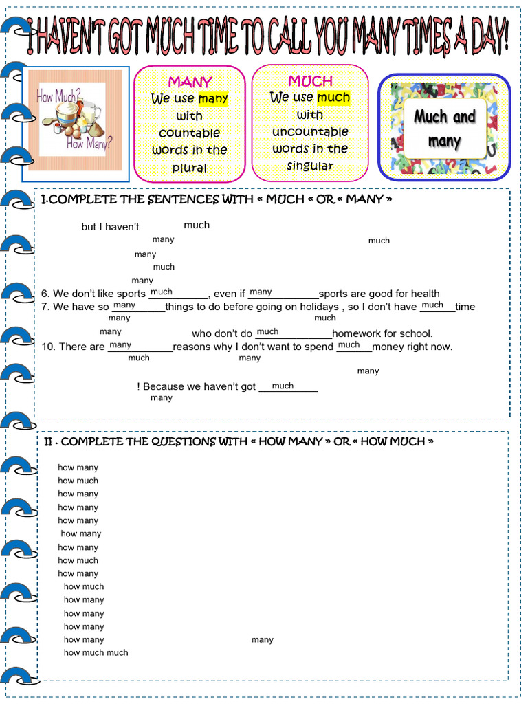 Many vs. Much: Grammar Exercises | PDF | Linguistics | Linguistic ...