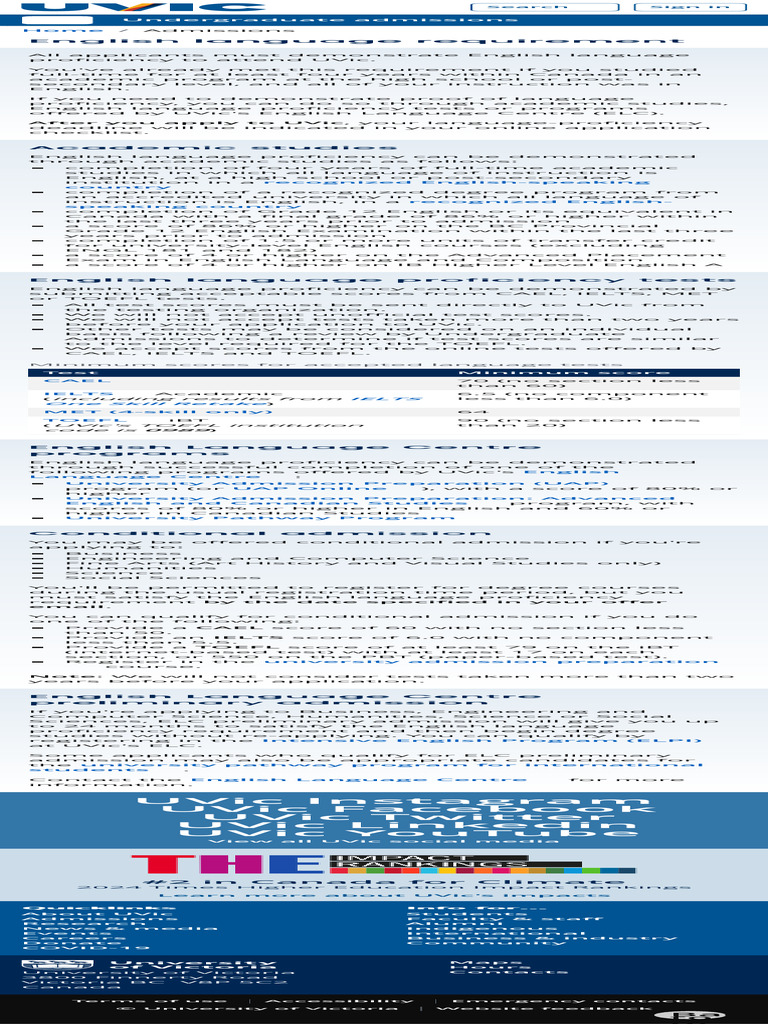 UVic English Language Requirements | PDF | University And College ...
