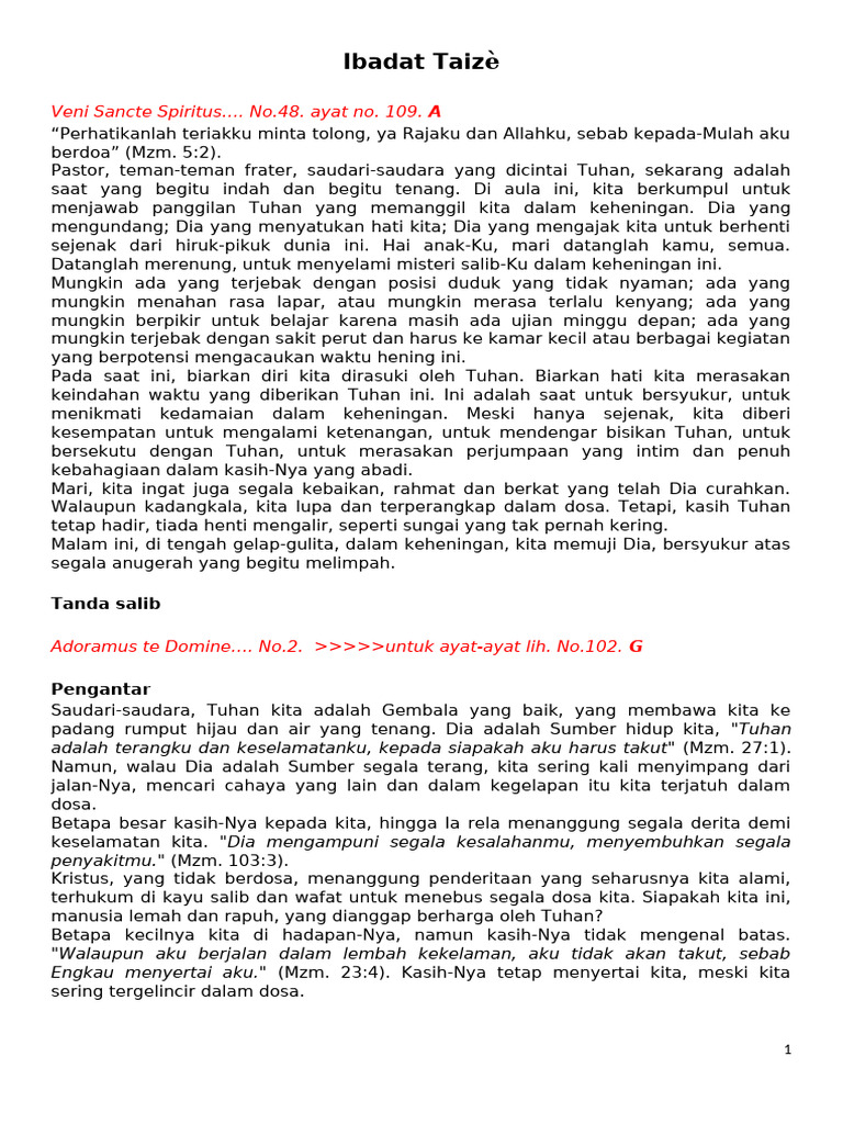 Ibadat Taizé: Kembali kepada Tuhan | PDF