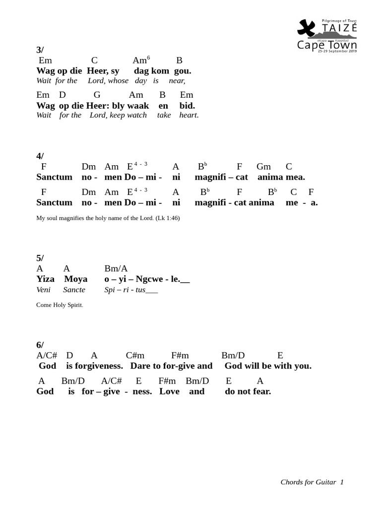 Cape Town - Taize Songs With Chords | PDF | Religious Belief And Doctrine