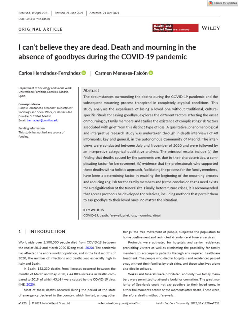 I Can't Believe They Are Dead. Death and Mourning in The Absence of ...