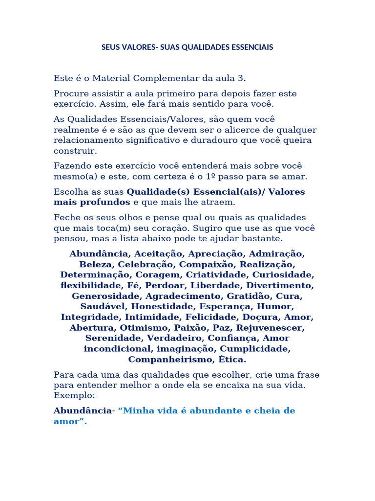 Material Complementar Os Segredos Dos Relacionamentos Saudaveis Aula 03 | PDF
